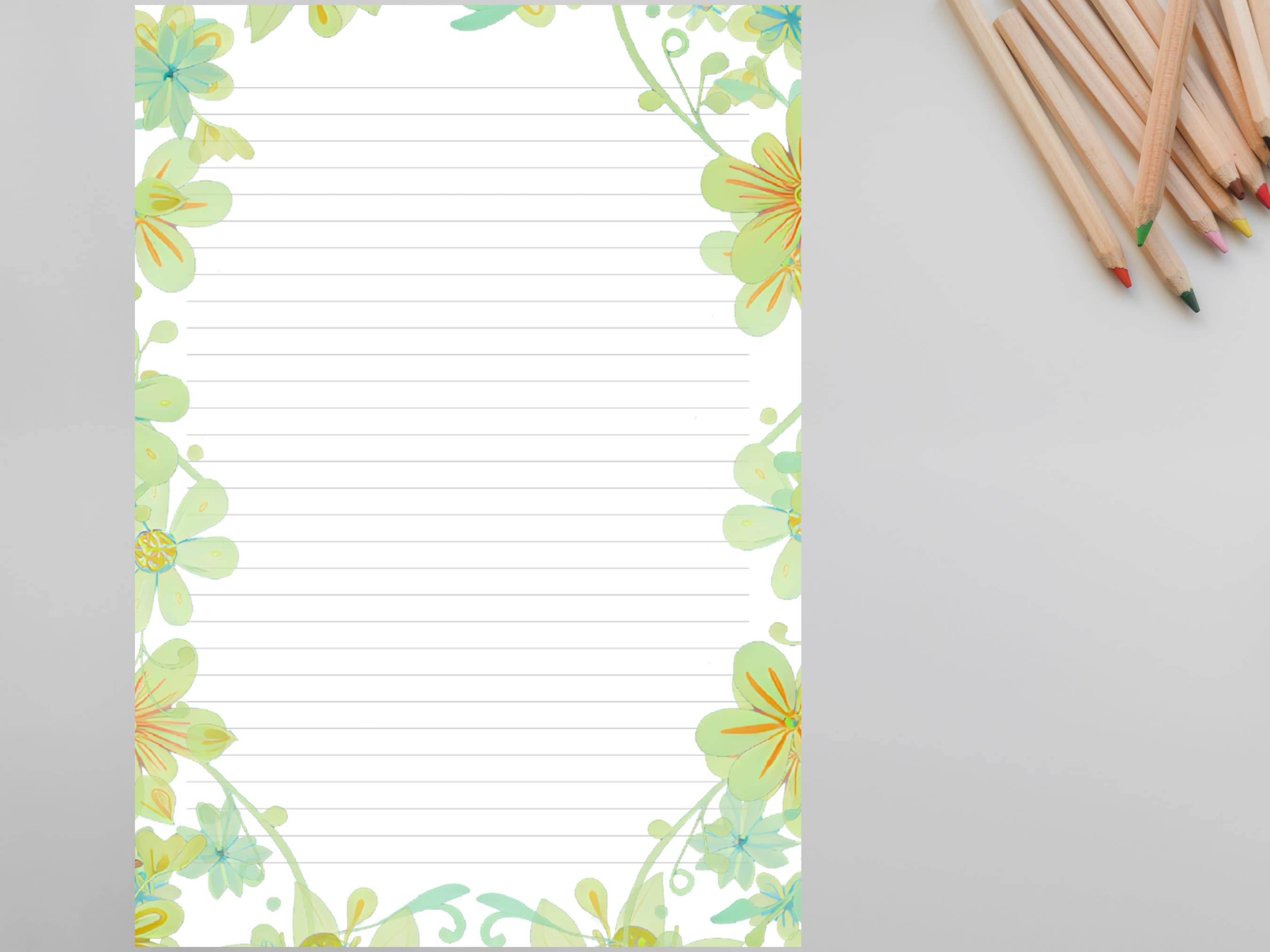 Mid Century Modern Retro Green Floral Stationery Writing Paper ...