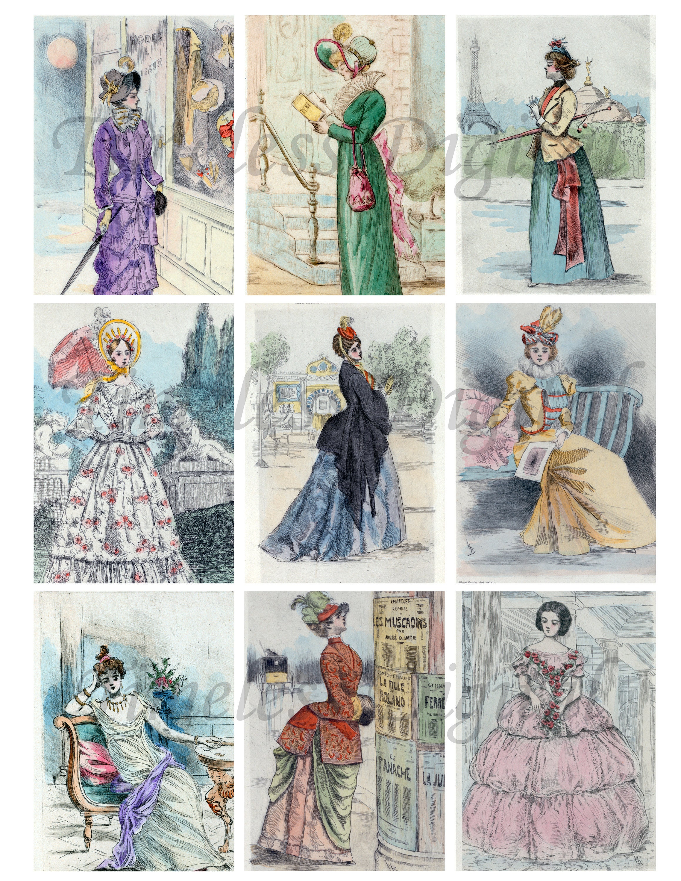 Women Fashion 1889 - Digital Collage Sheet - Vintage - Printable - 9 ...