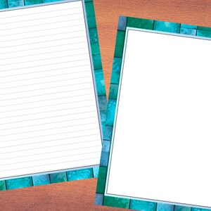 Teal Green Blue Glass Tile Style Stationery Writing Paper Printable ...