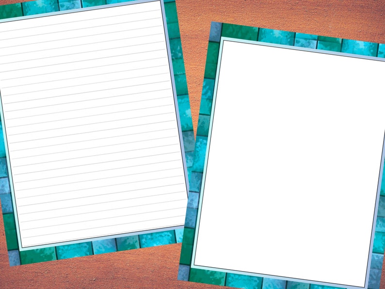 Teal Green Blue Glass Tile Style Stationery Writing Paper Printable ...