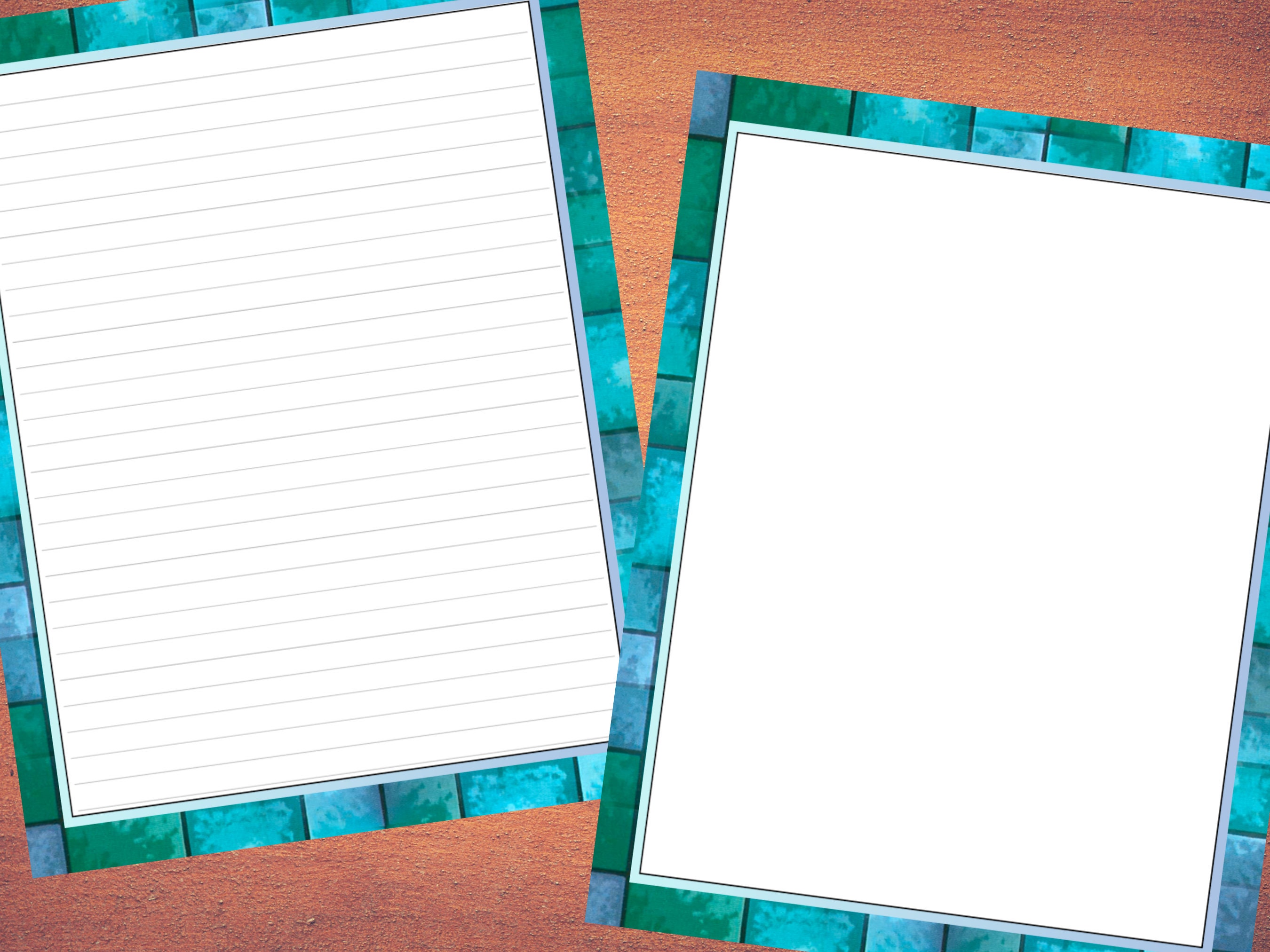 Teal Green Blue Glass Tile Style Stationery Writing Paper Printable ...