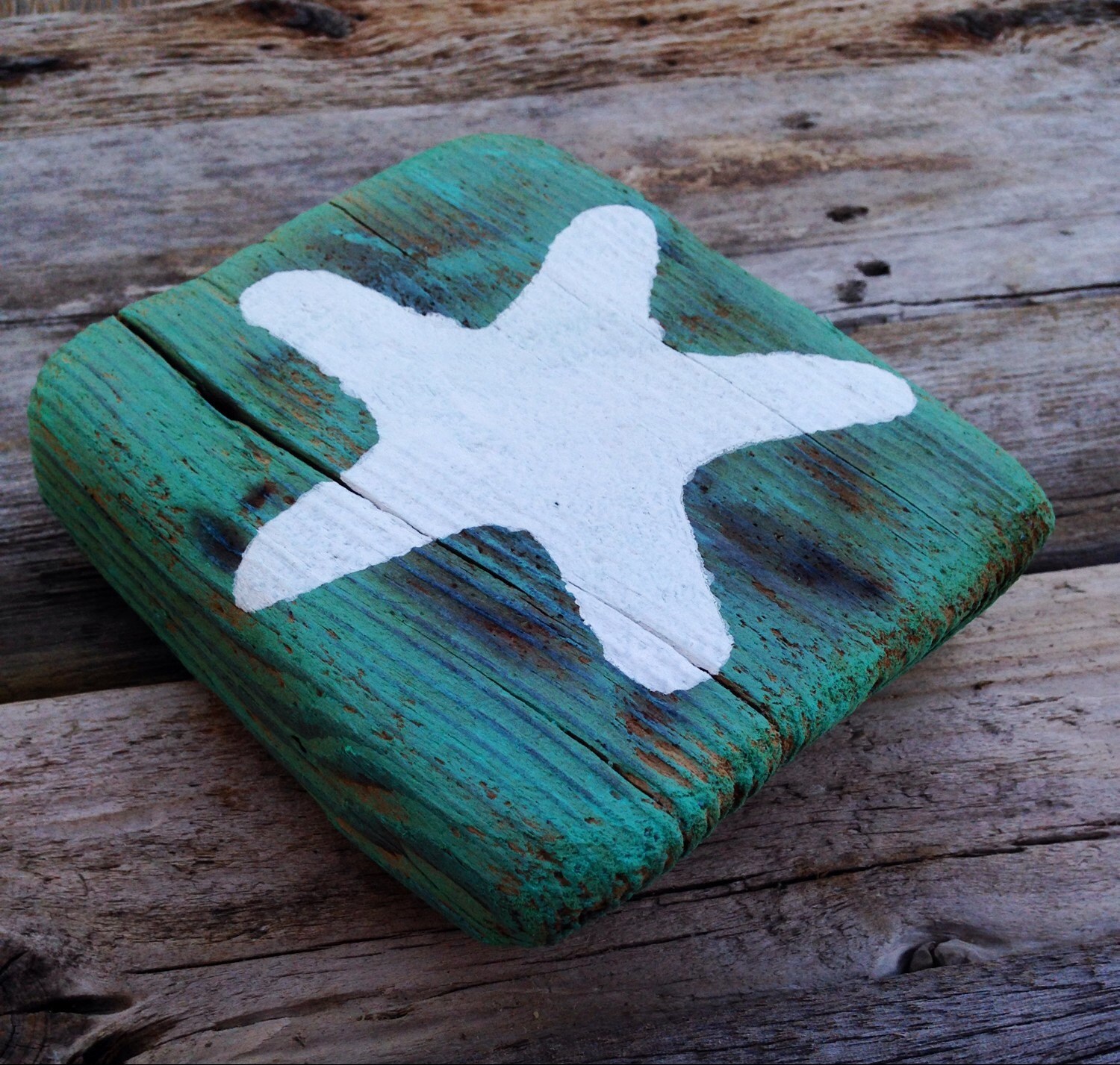 Turquoise Driftwood Sign With Starfish Coastal Nautical | Etsy