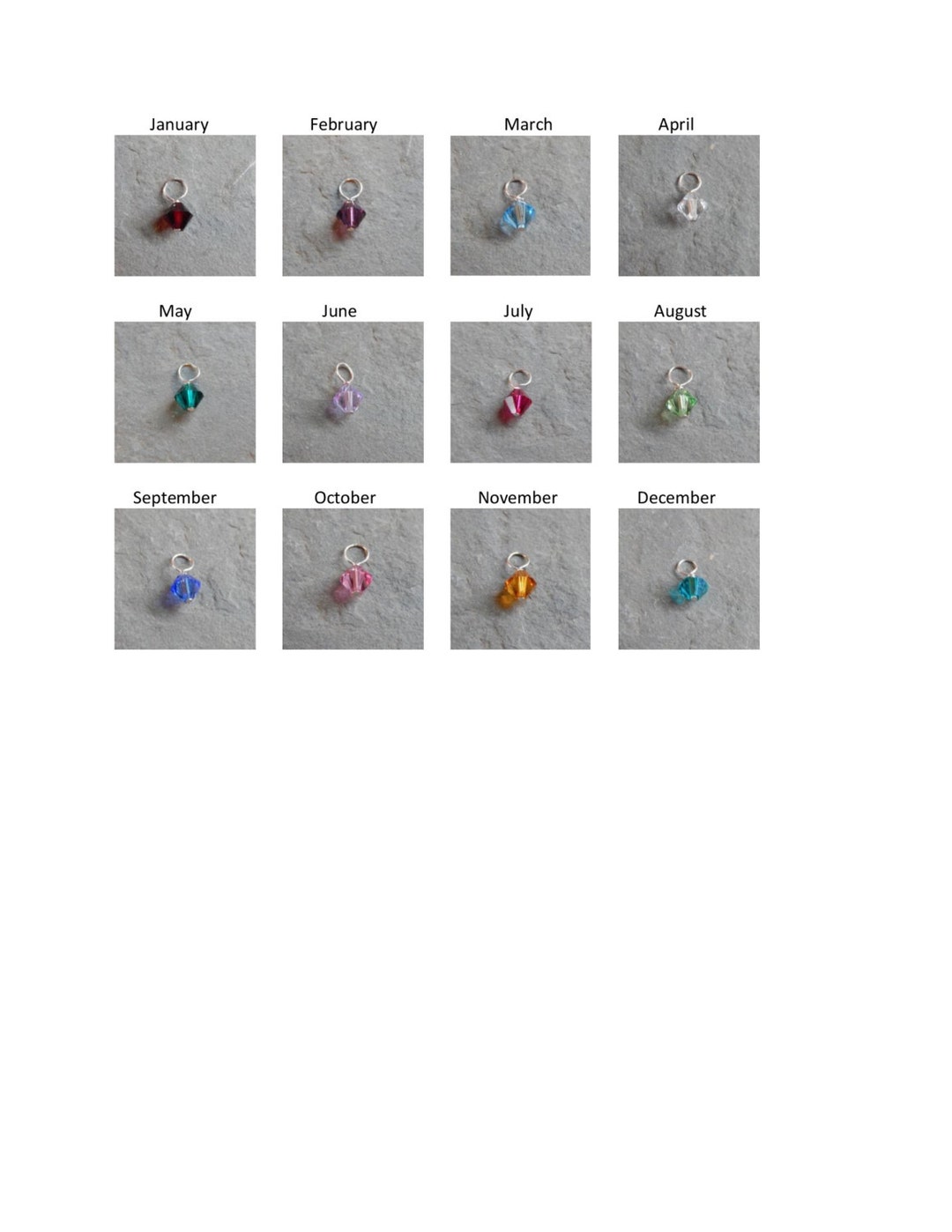 Birthstone Crystal Charm, January, February, March, April, May, June ...