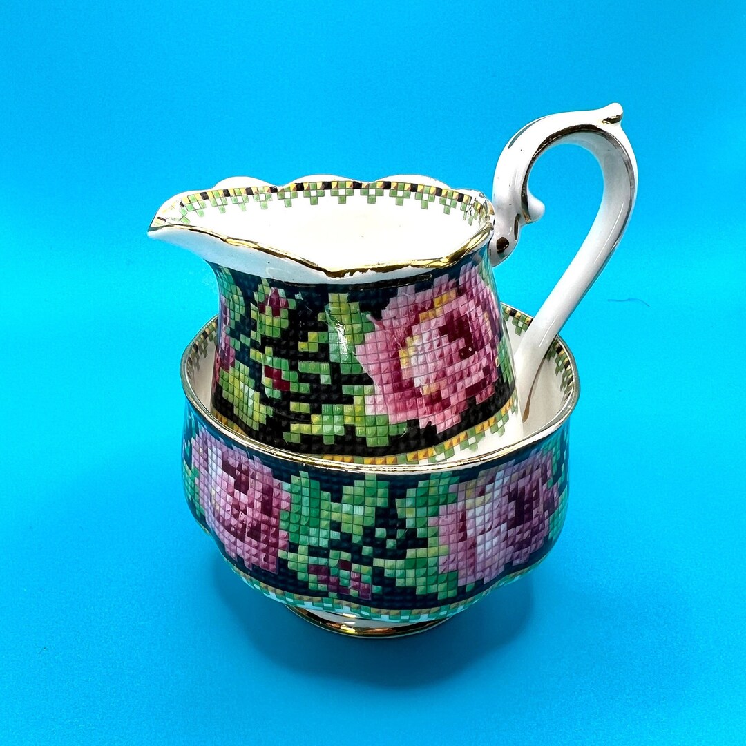 Royal Albert Needle Point Cream and Sugar Set Pink Rose - Etsy