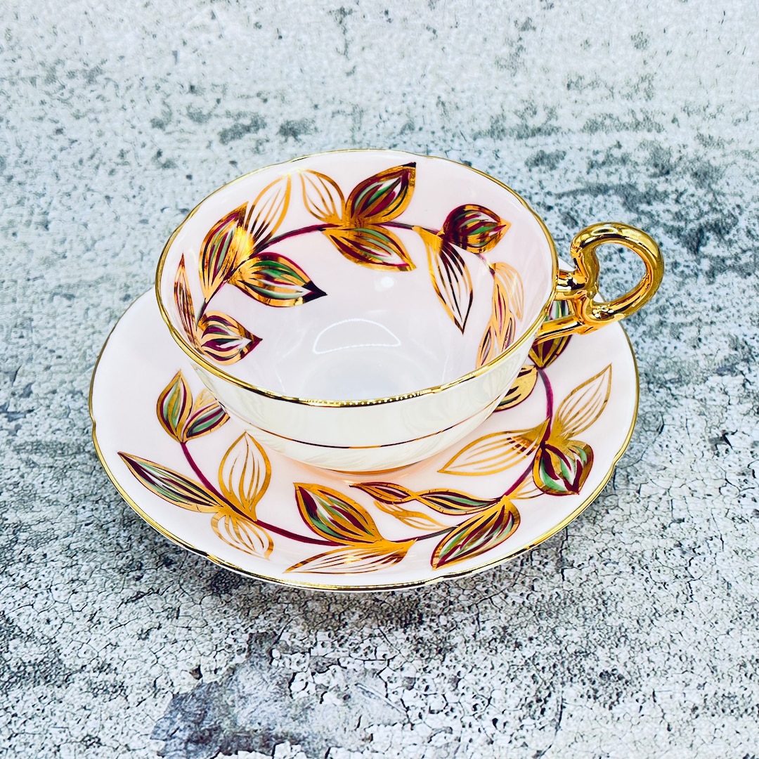 RARE Royal Grafton Tea Cup and Saucer Set, Pink and Gold Tea Set, Hand ...