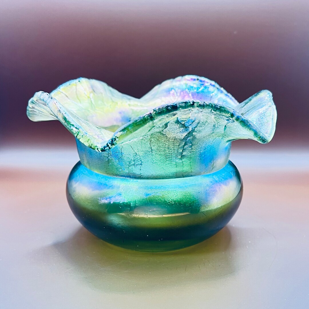 Antique Bohemian Art Nouveau Glass Vase Iridescent Bohemian Etsy