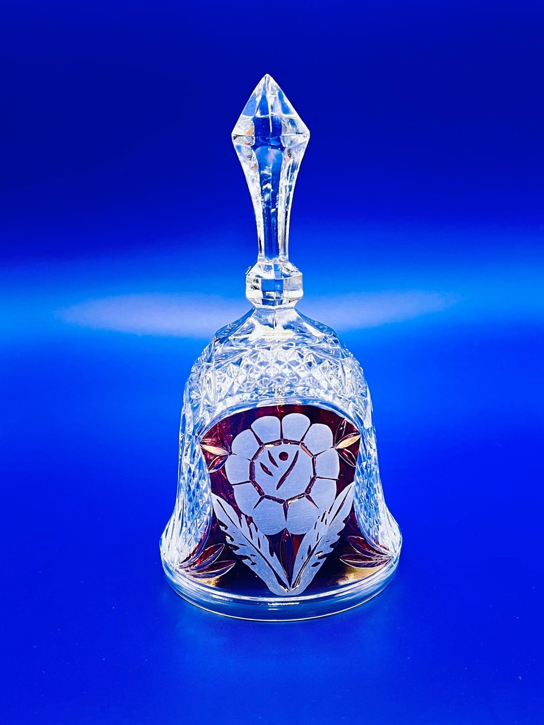 Vintage Crystal Bell, Anne Hutte Bleikristall Red Flower, Clear Crystal ...