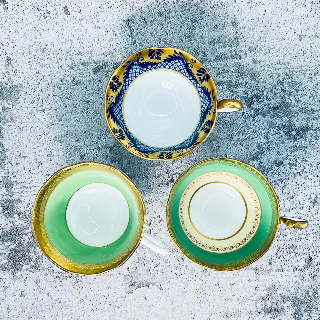 Aynsley England Tea Cup, Birks England Teacup, Green and Gold Aynsley ...