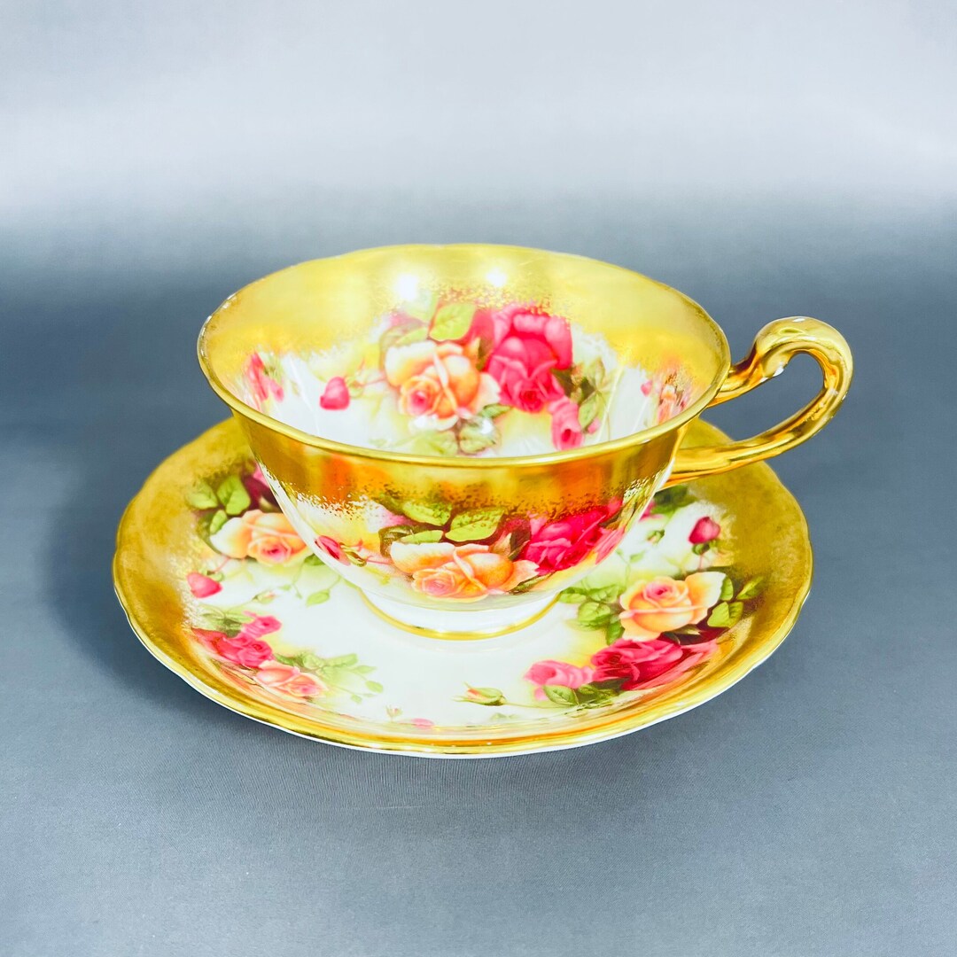 Royal Chelsea Golden Rose Tea Cup and Saucer Set, Vintage Royal Chelsea ...