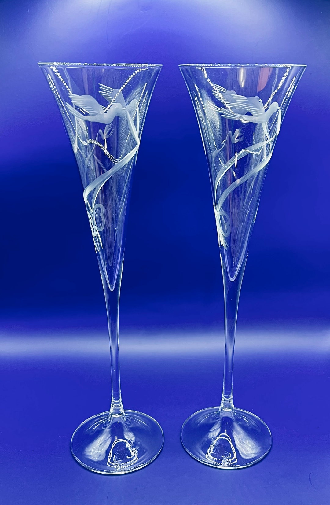 Etched Crystal Dove Champagne Flutes Doves & Ribbons Wedding - Etsy