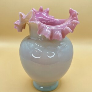 Antique Victorian Pink Ruffled Glass Vase, Double Cased Opaline Glass ...