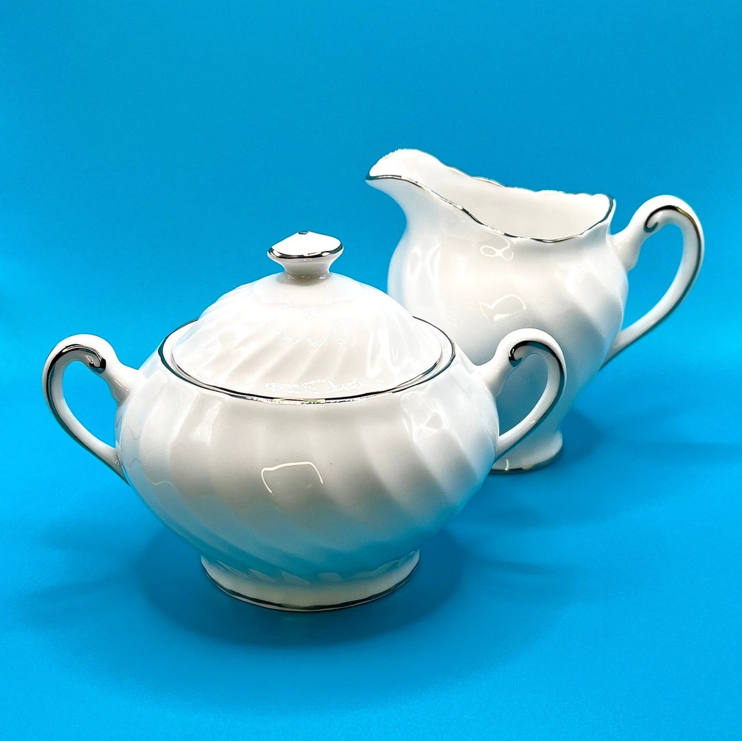 Royal Tuscan Claridge Cream and Sugar Set, White Swirl Bone China With ...