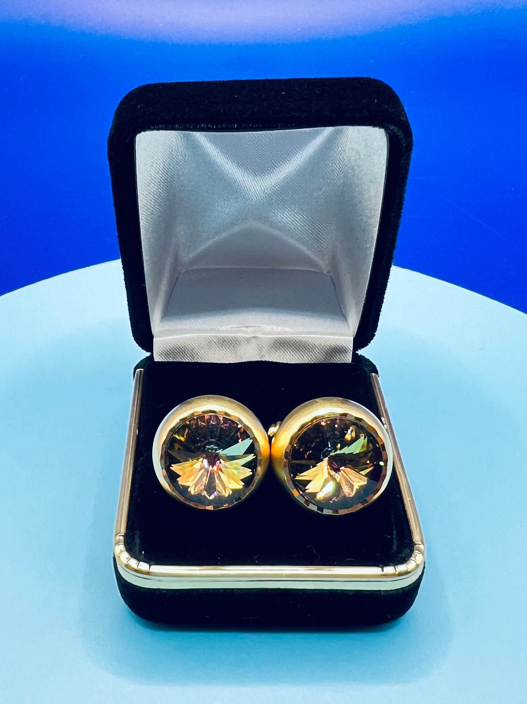 Vintage Senator Crystal Rivoli Rhinestone Cuff Links, Faceted Crystal ...
