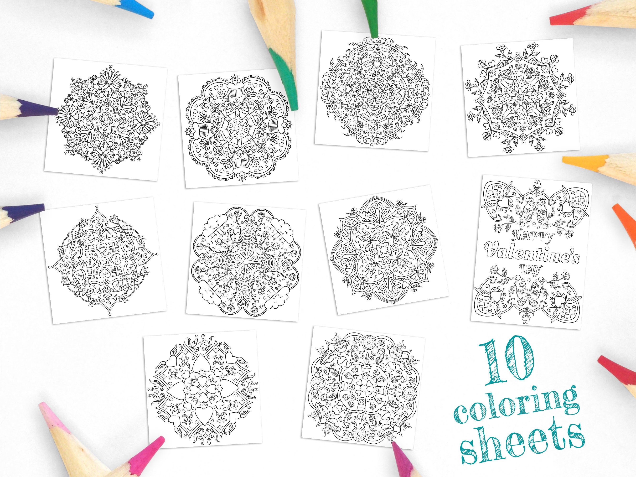 Valentine Mandala Coloring Sheets - Instant Digital Download - Print or ...