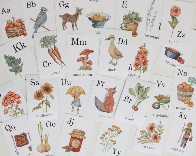 Nature Alphabet Flashcards / Watercolor Alphabet Cards / Homeschool ...