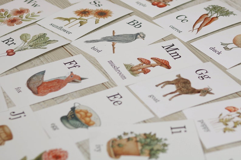 Nature Alphabet Flashcards / Watercolor Alphabet Cards / - Etsy