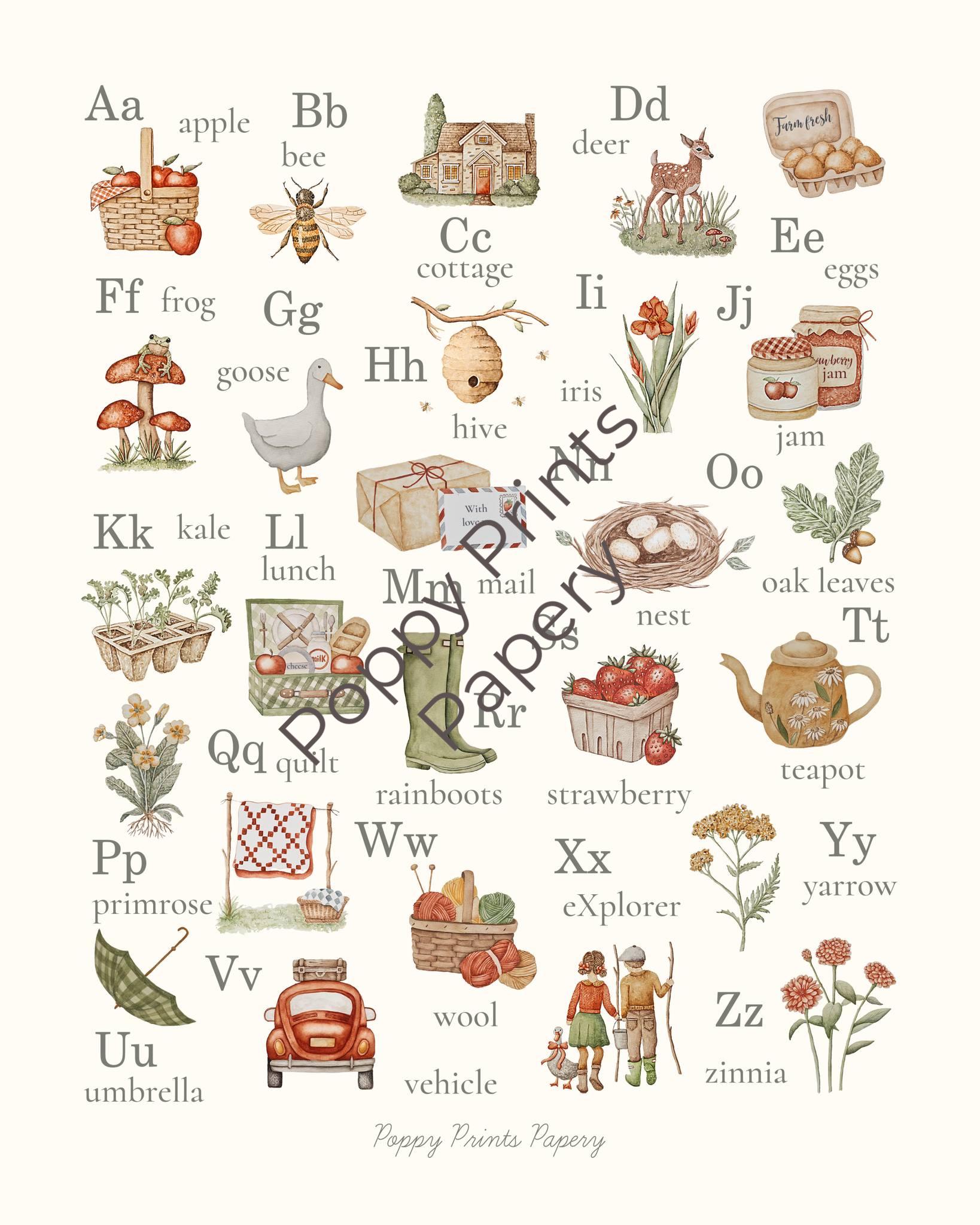 Country Cottage Alphabet Chart PRINTABLE ( All Hand Painted Images ...