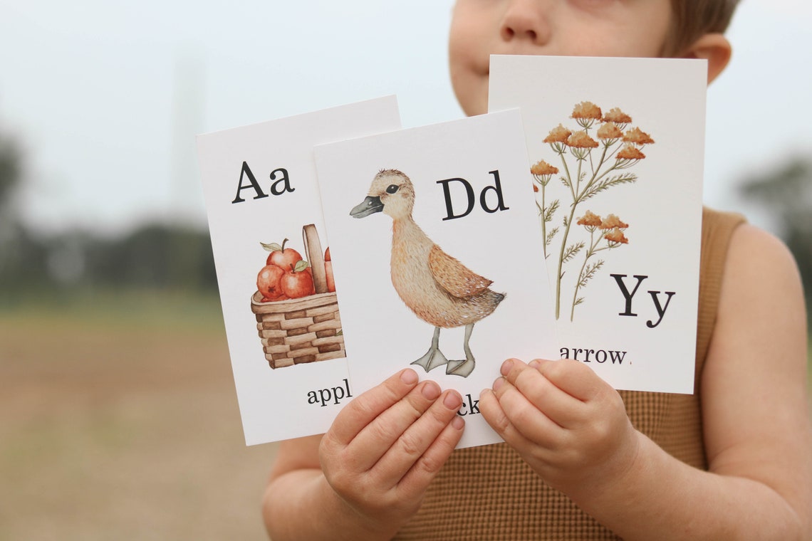 Nature Alphabet Flashcards / Watercolor Alphabet Cards / - Etsy