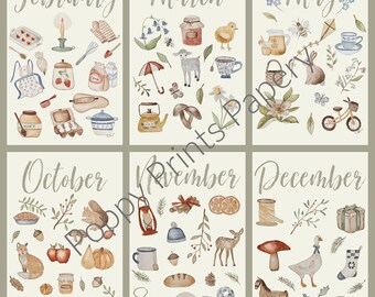 Printable Illustrated Months of the Year Nature Themed Cards - Etsy
