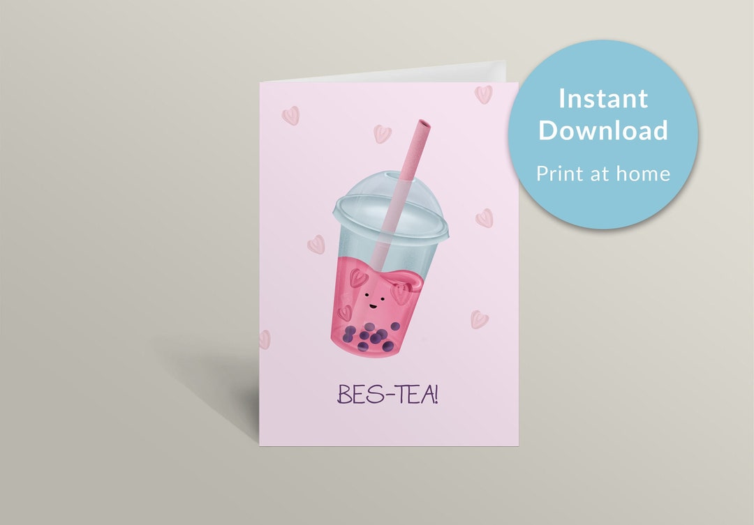 Digital Card Digital Download Boba Tea Card Bestie - Etsy