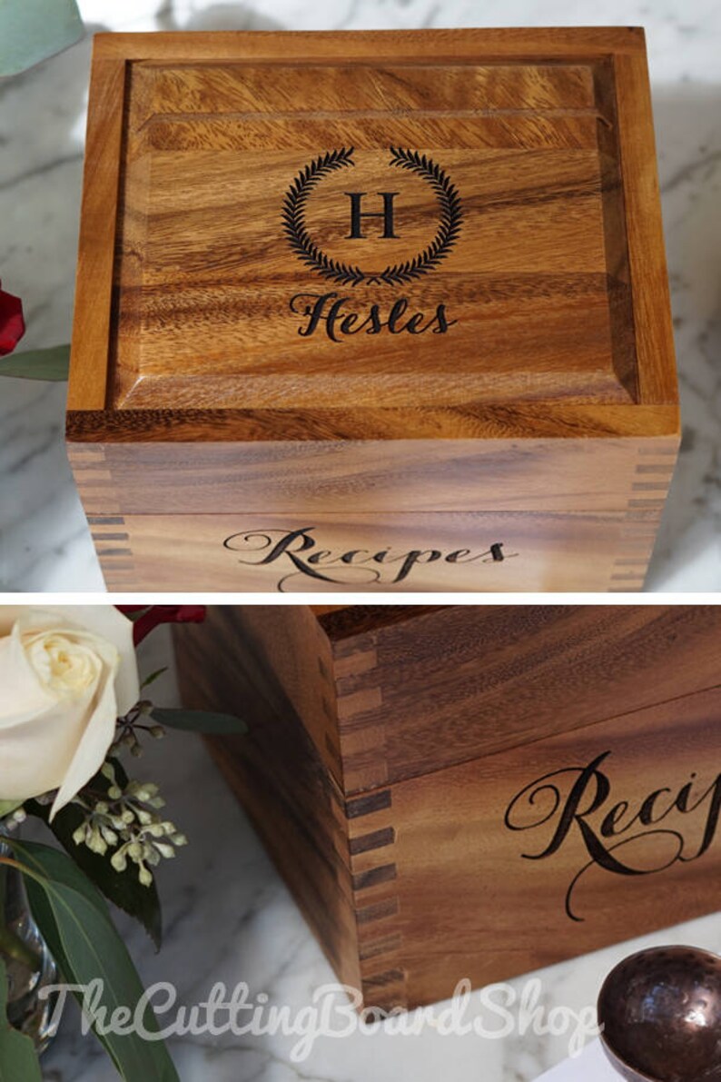 custom heirloom recipe box Acacia wood Personalized wedding recipe box ...