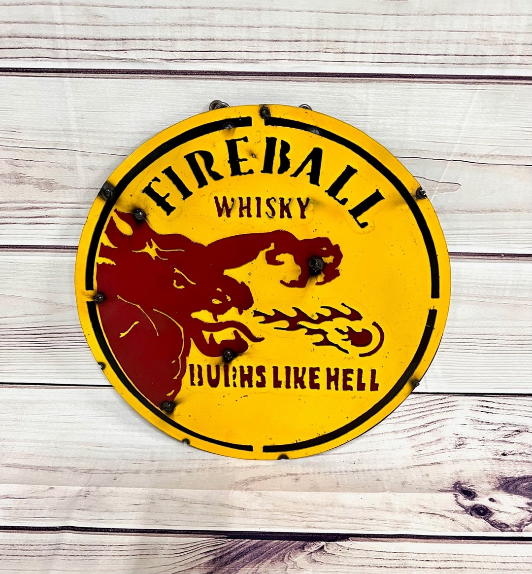 Fireball Whisky Burns Like Hell Metal Sign Man Cave - Etsy