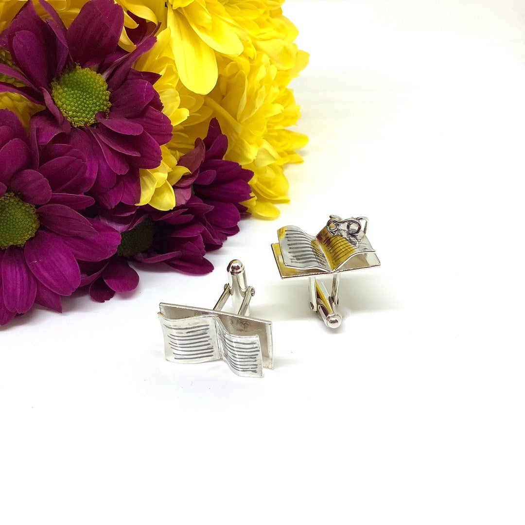 Sterling Silver Book Cufflinks With Glasses - Etsy