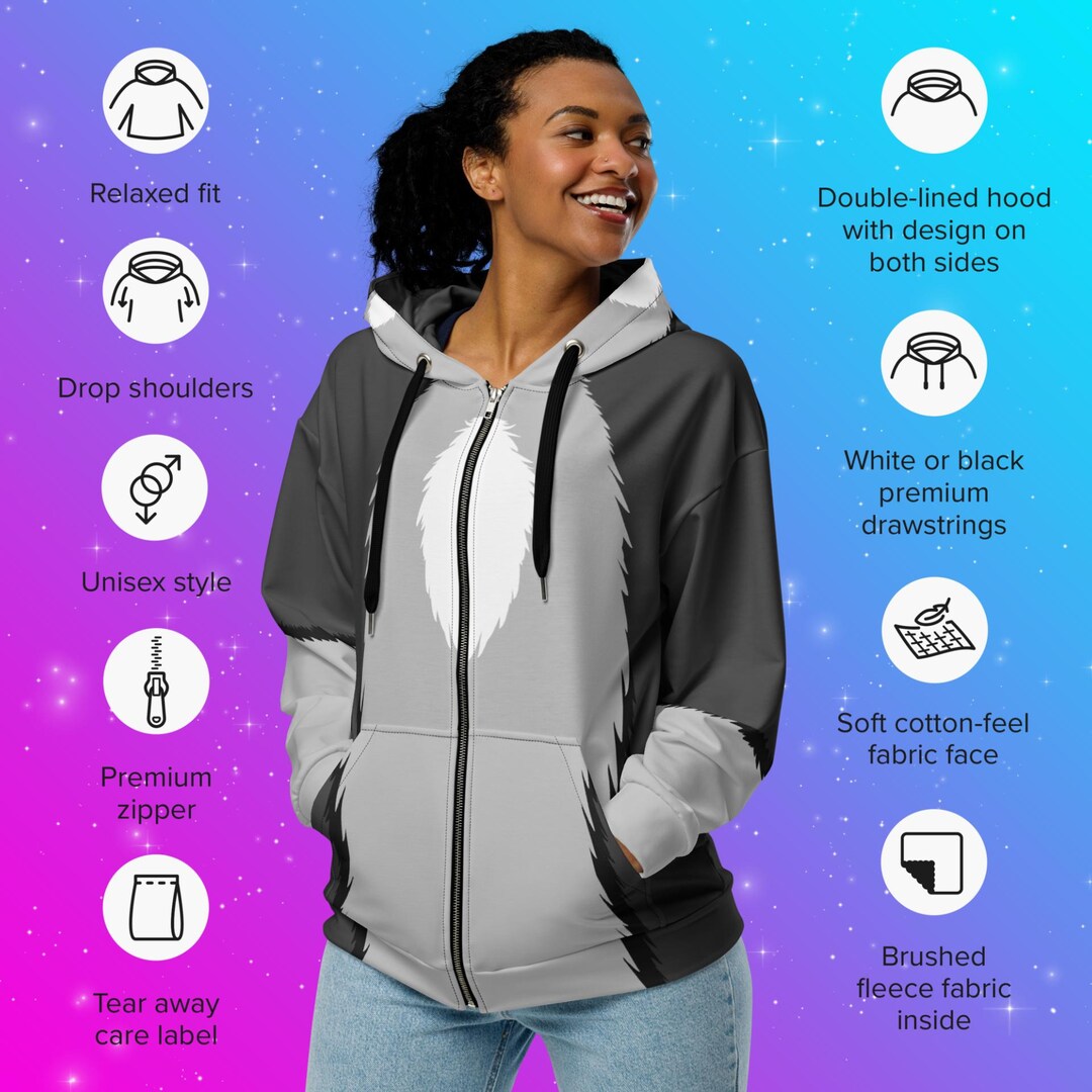 Grey Wolf Furry Unisex Zip Hoodie [made to Order] - Etsy