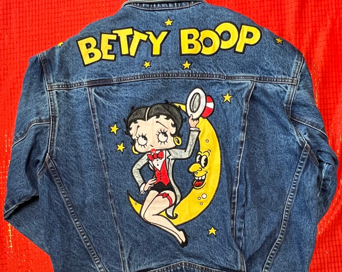 Vintage 1990s Betty Boop Denim & Leather Cartoon Jean Jacket - Etsy
