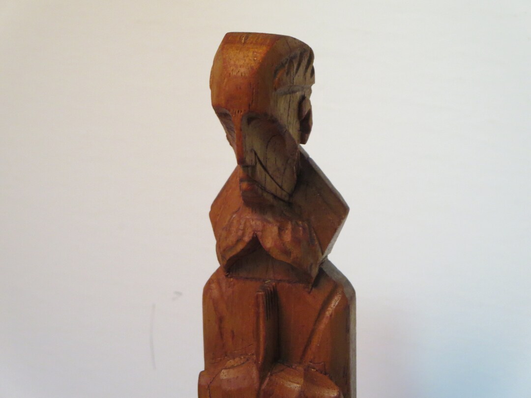 MONK FIGURINE WOOD~ Wooden Carving Monk~ Vintage Religious~ Folk Art ...