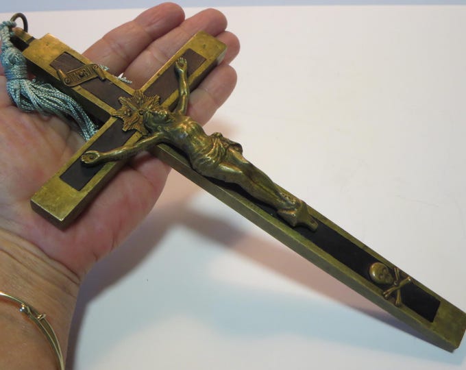 LARGE PECTORAL CROSS~ Crucifix~ Corpus Christi~ Silver & Wood~ Catholic ...
