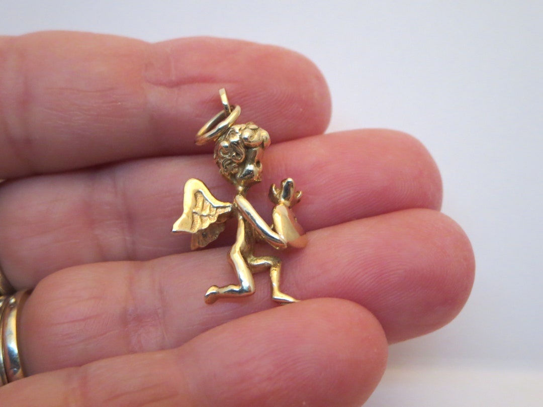 10K GOLD CHERUB Charm Pendant Necklace Gold 4.5 Gr Cupid Angel ...