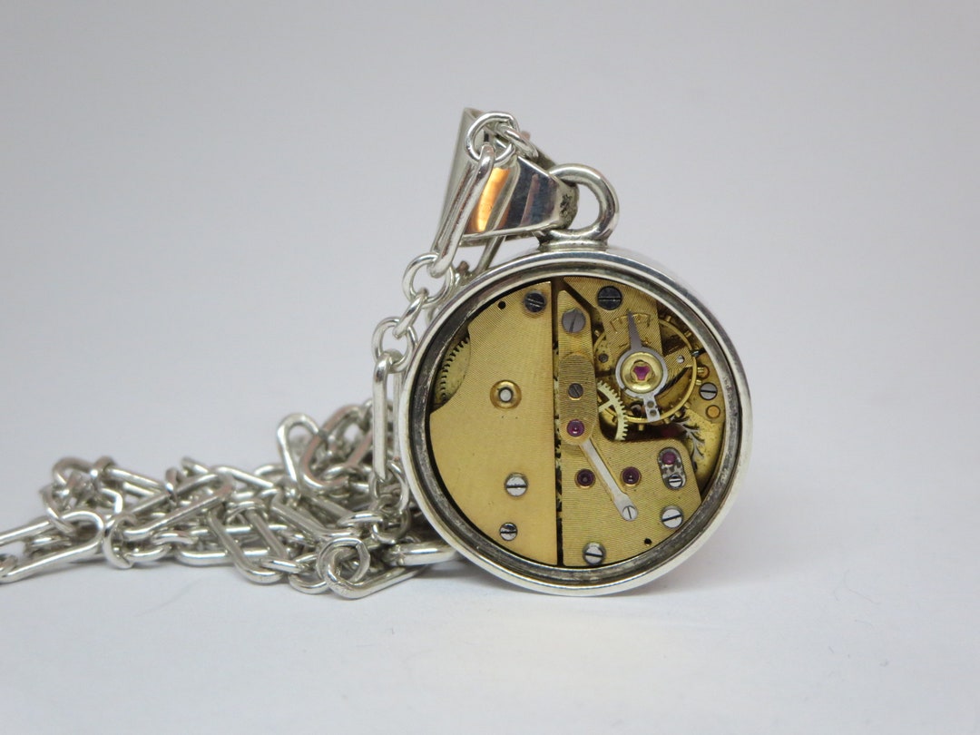 MEDALLION CLOCK PENDANT~ Watch Necklace~ 925 Silver~ Steampunk ...