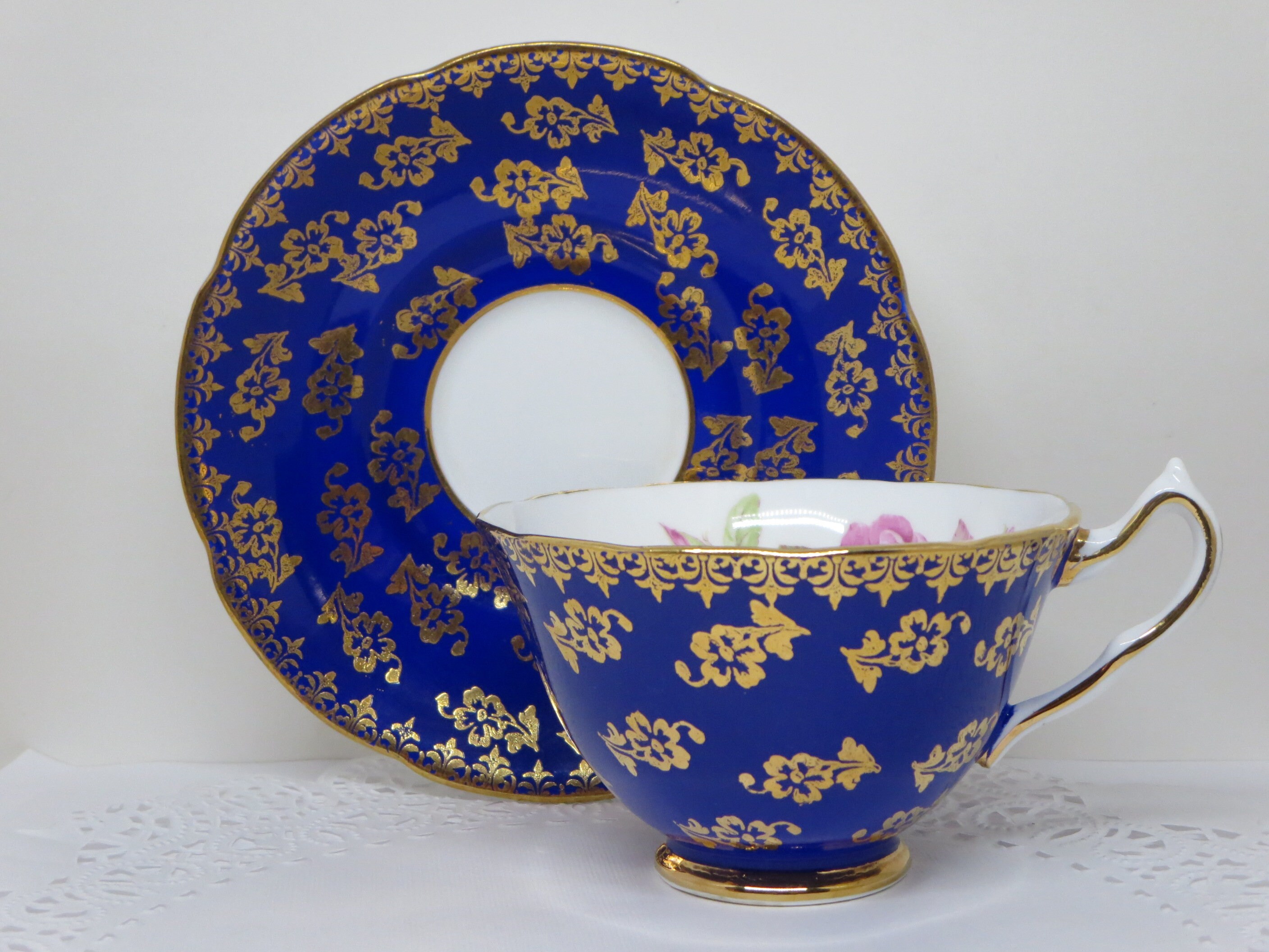 VINTAGE ENGLAND TEACUP Royal blue Fine Porcelain Tea set | Etsy