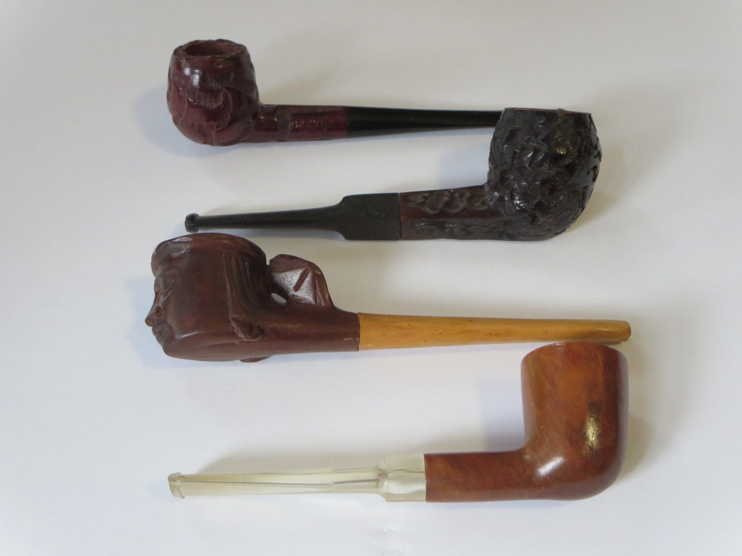 WOOD TOBACCO PIPES~ 4 Smoking Pipe Set~ Vintage Wood Carved Pipe ...
