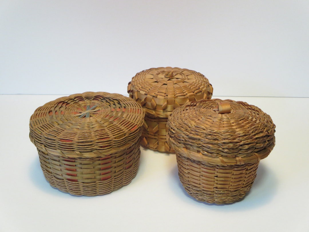 NATIVE ART BASKETS 3 Genuine Wicker Basket Traditional Native American ...