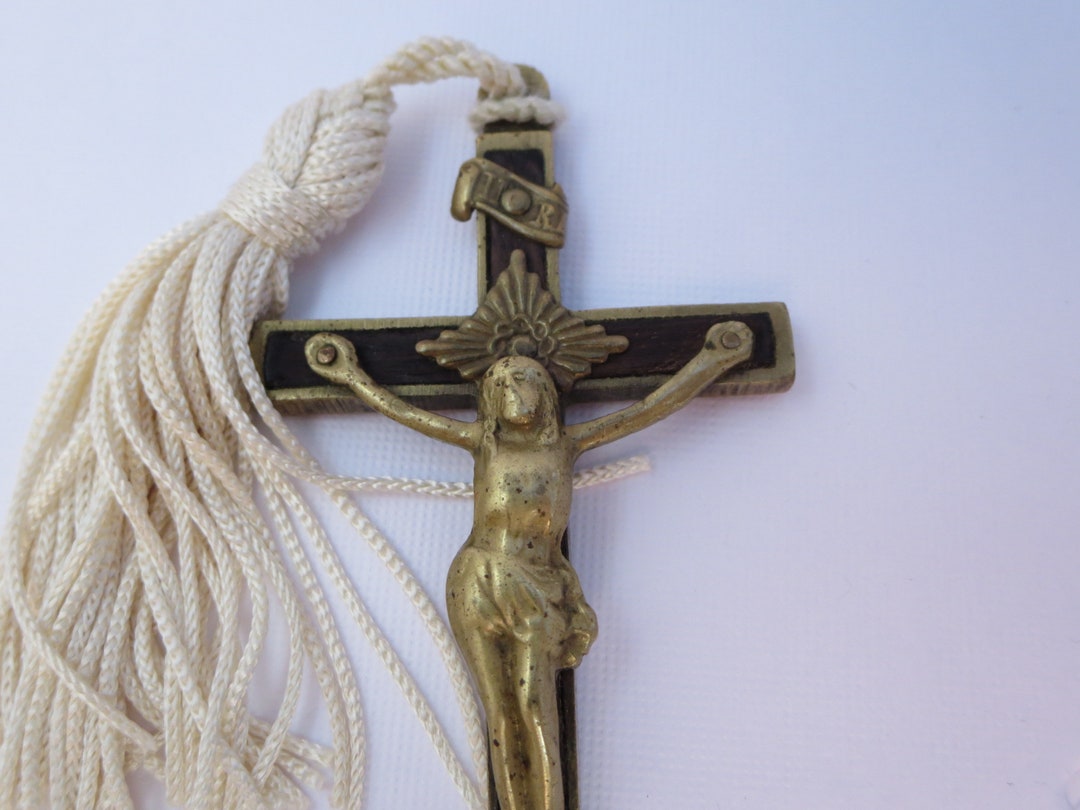 RELIGIOUS PECTORAL CROSS~ Cross Pendant~ Antique~ Brass & Wood ...