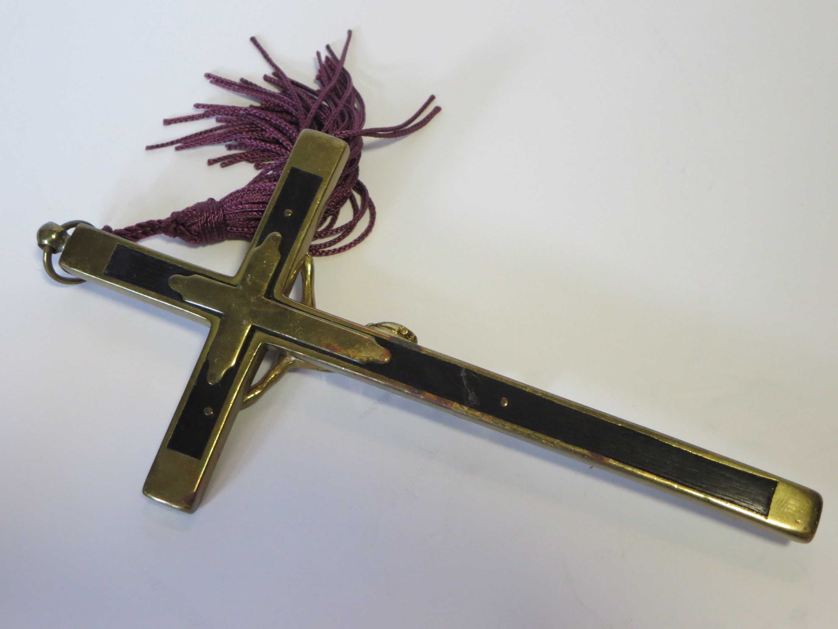 RELIGIOUS PECTORAL CROSS~ Crucifix~ Corpus Christi~ Brass & Wood ...