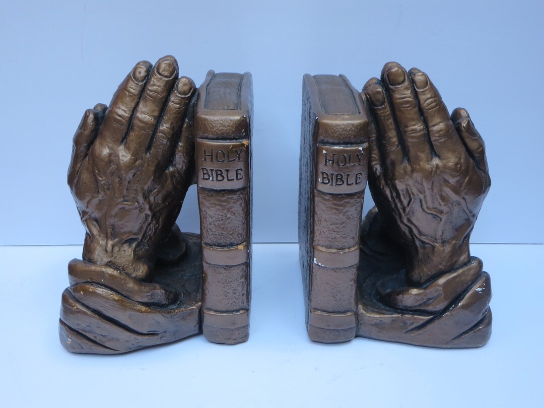 VINTAGE HEAVY BOOKENDS~ Religious~ Praying Hands~ Home Living Decor ...