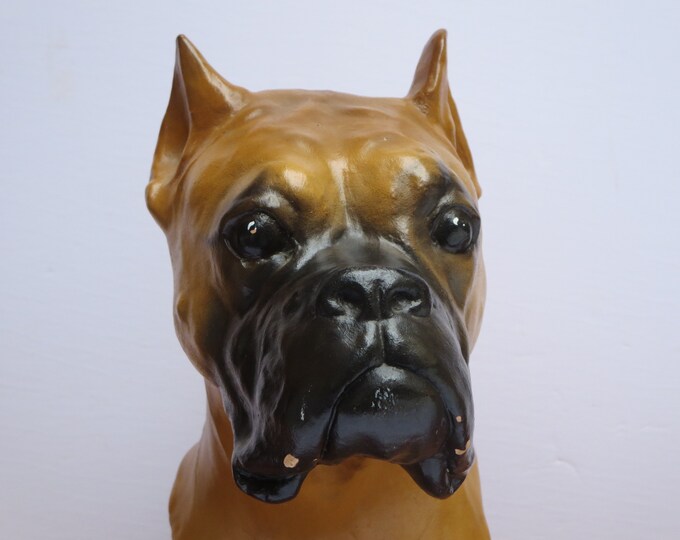 BOXER DOG STATUE~ Sculpture~ Dog Bust~ Heavy Large Chalkware Plaster ...