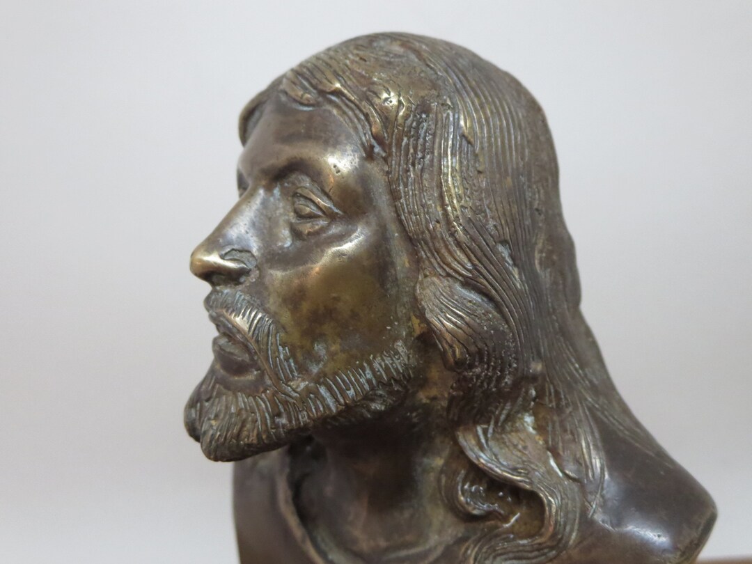 JESUS BRONZE STATUE~ Religious Art~ Small Bust~ Antique Decor~ Jesus ...