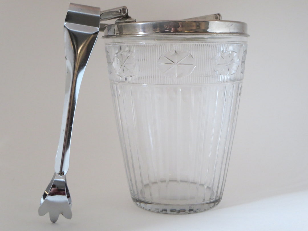 GLASS ICE BUCKET~ Etched Glass Bucket Bowl~ Glassworks~ Basket ...
