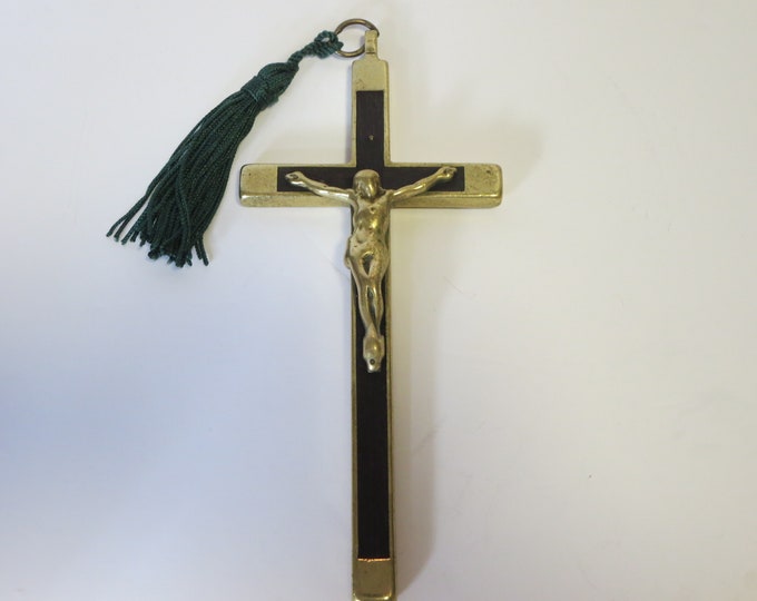 RELIGIOUS PECTORAL CROSS~ Crucifix~ Corpus Christi~ Brass & Wood ...