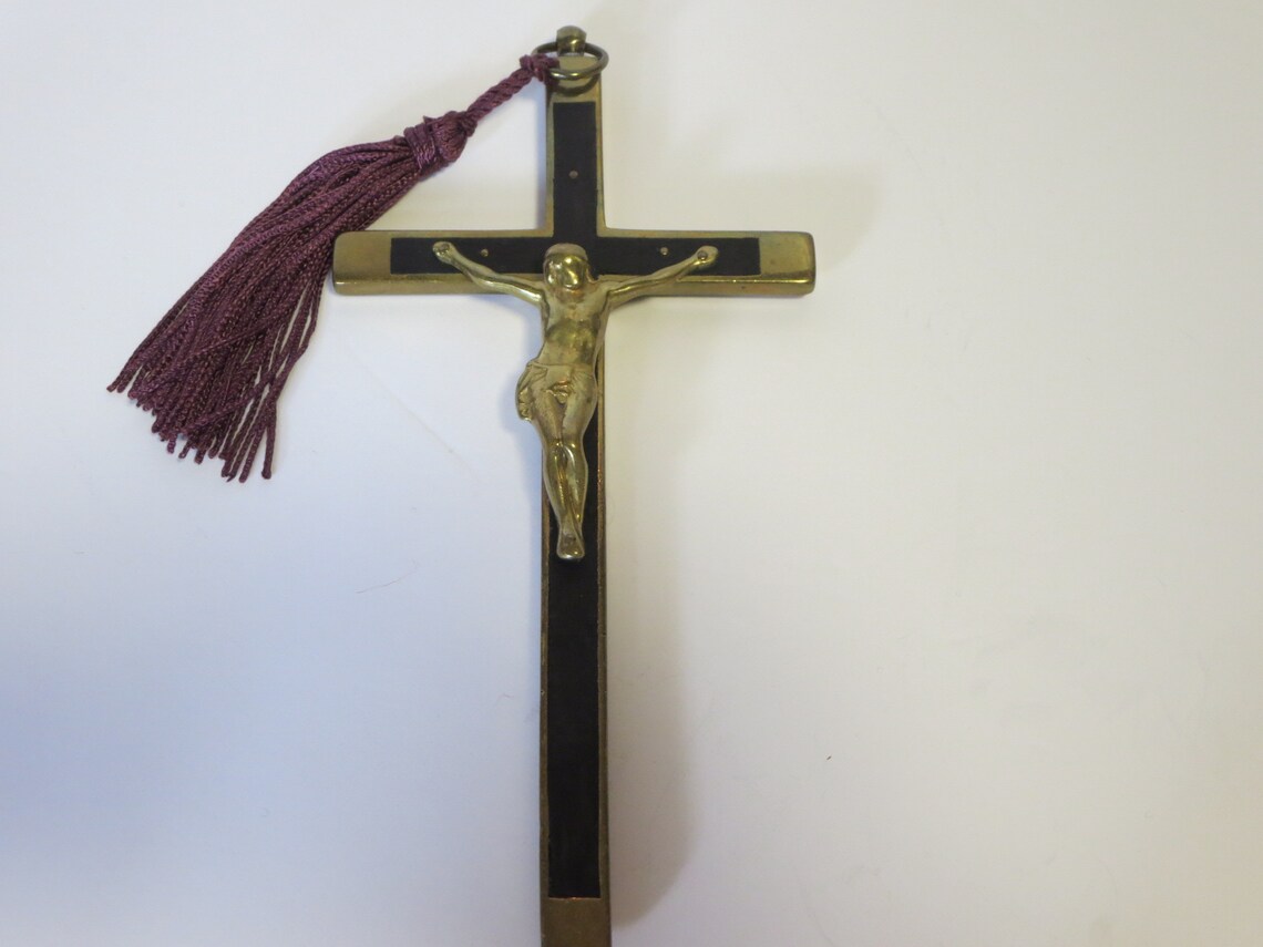 RELIGIOUS PECTORAL CROSS~ Crucifix~ Corpus Christi~ Brass & Wood ...