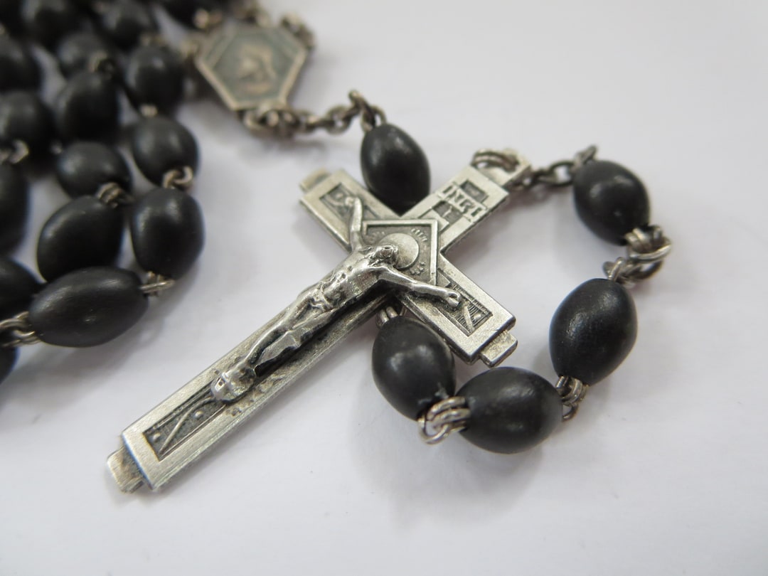 ROSARY BEADS NECKLACE~ Sterling Silver~ Spirituality Religion~ Black ...