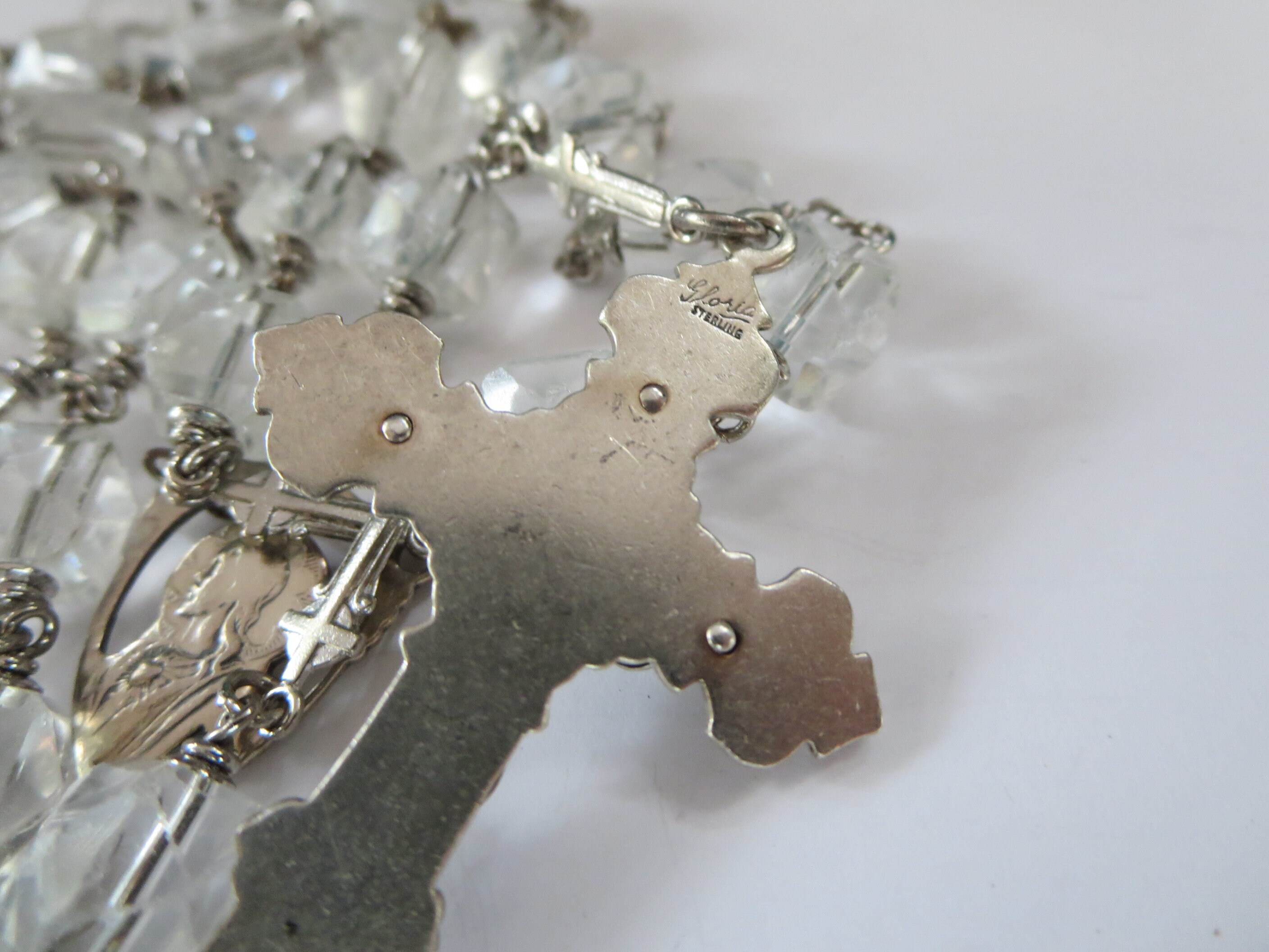 PRAYER ROSARY NECKLACE~ Crystal Beads Rosary~ Sterling Silver~ Heavy ...
