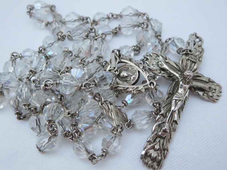 STERLING BEADS ROSARY Crystal Prayer beads Catholic Necklace | Etsy