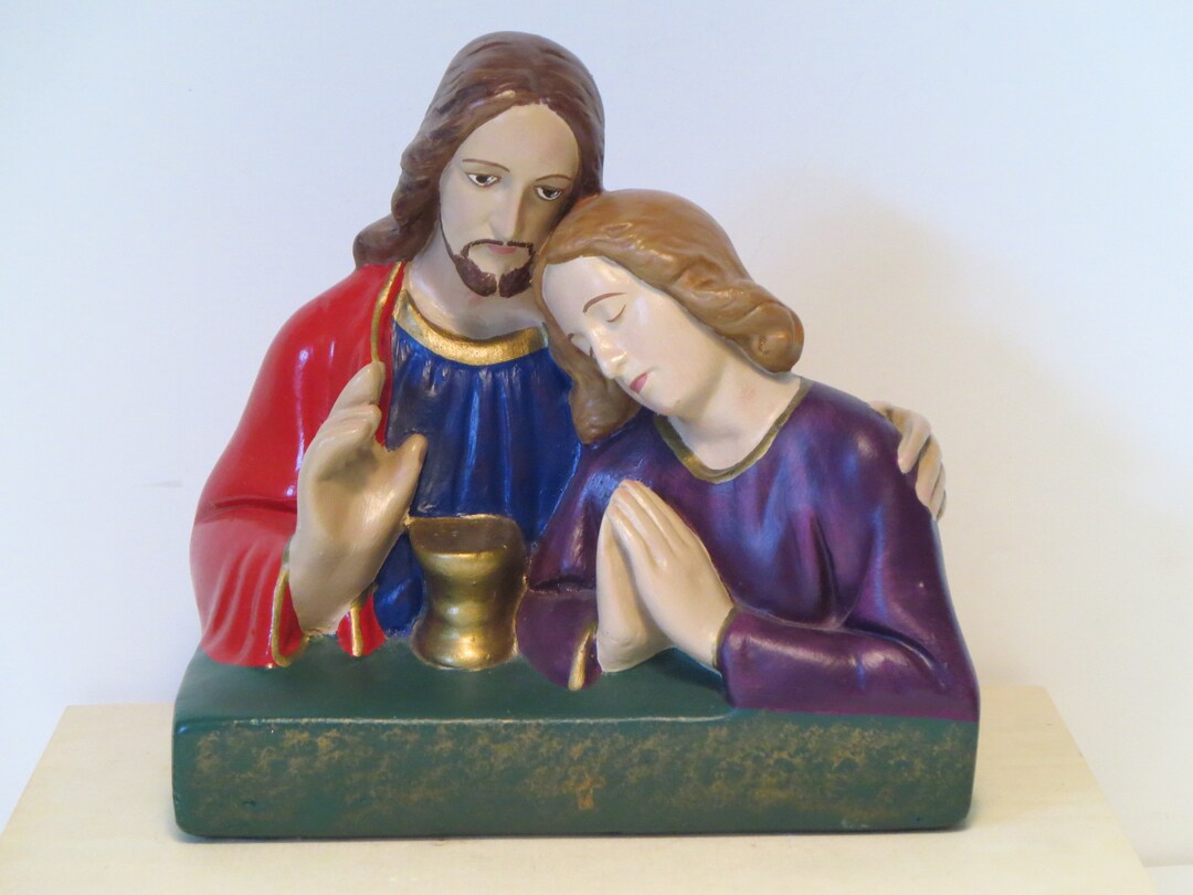 RELIGIOUS PLASTER STATUARY~ Jesus Bust~ Vintage Chalkware Statue ...