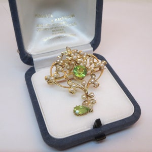 EDWARDIAN 15K GOLD PERIDOT Pendant and Large Brooch Pearls Lavalier ...
