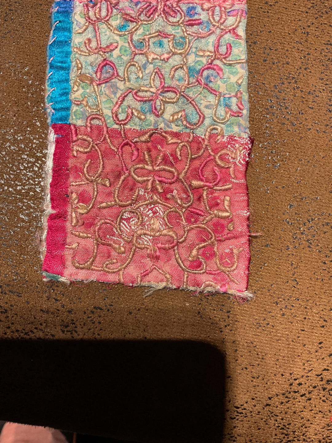 Antique Chinese Silk Embroidery Fragment , Patchwork Border Section ...